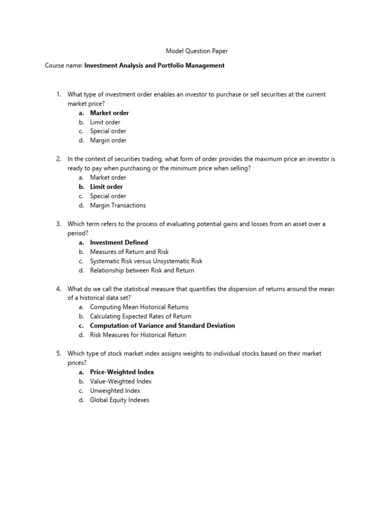 Investment Analysis and Portfolio Management Model Question Paper | PDF
