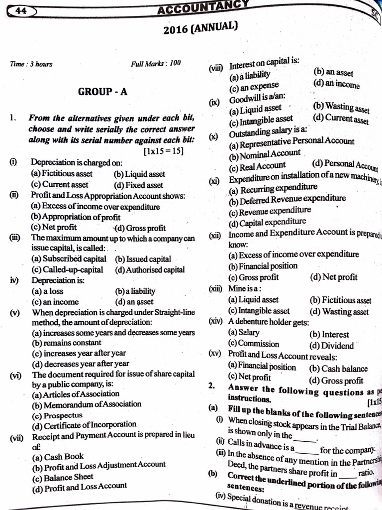 Accountancy 2016 Chse | PDF