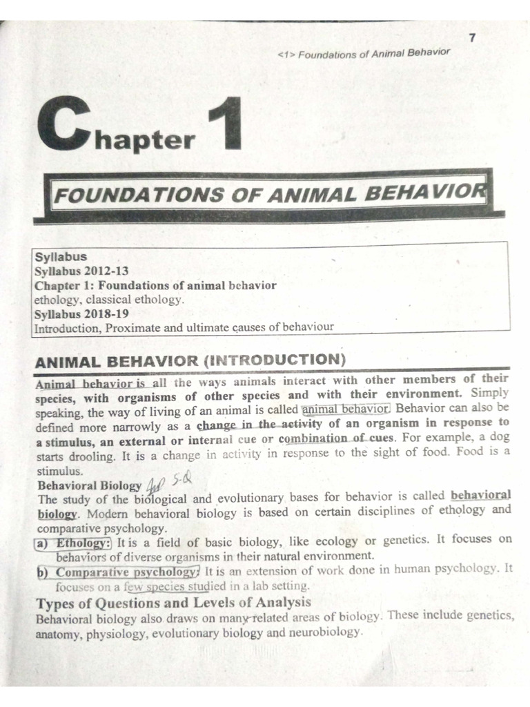 Animal Behavior Chapter 1 | PDF
