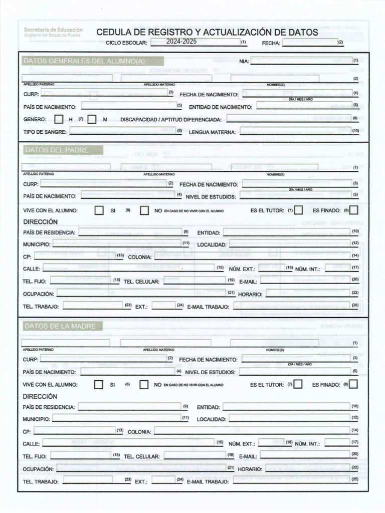 Cedula de Registro 2024-2025 | PDF