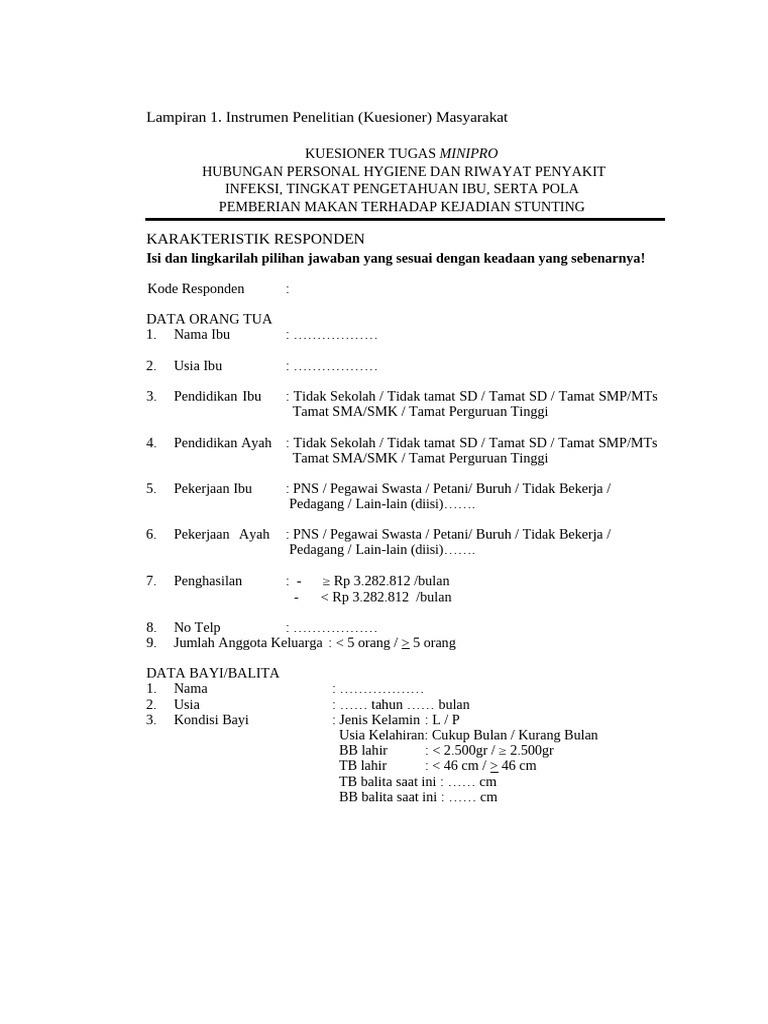 Kuisioner Minipro | PDF