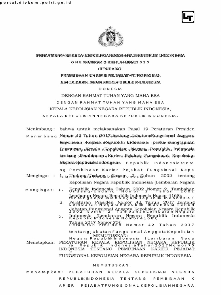 Perkap Nomor 3 Tahun 2020 Tentang Pembinaan Kairer Jabatan Fungsional ...
