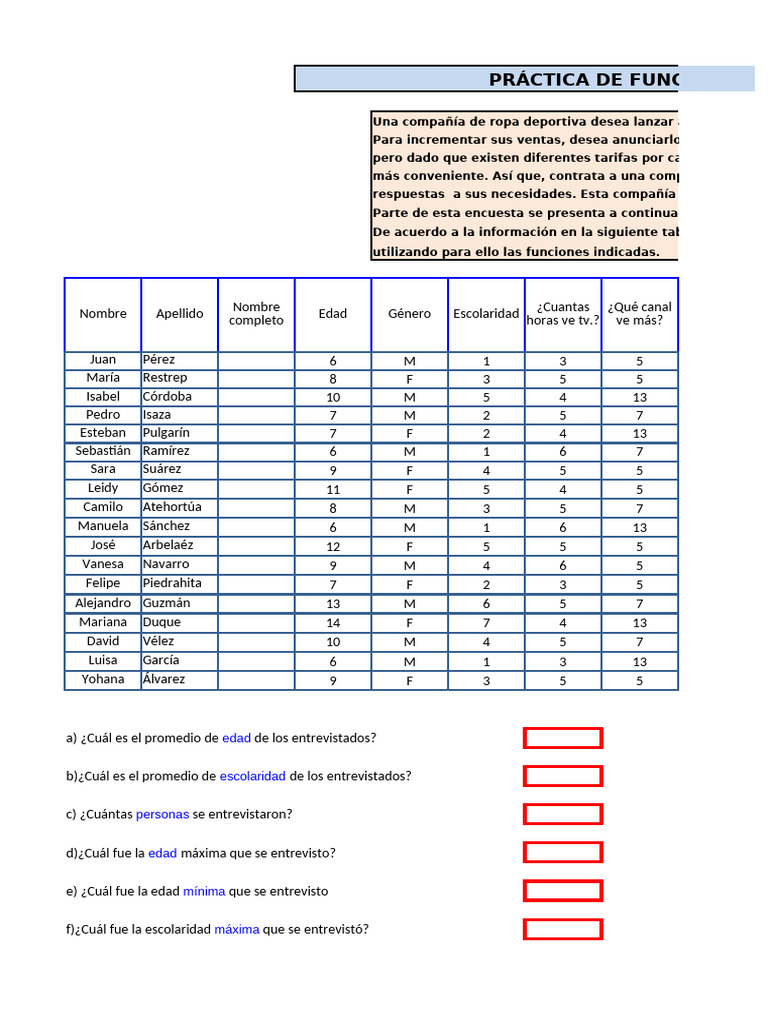 Ejercicio Practico Fórmulas, Funciones y Validaciones | PDF