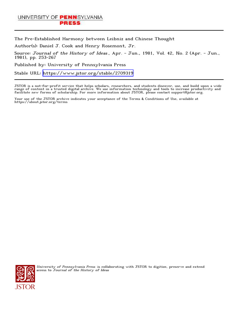 Cook PreEstablishedHarmonyLeibniz 1981 | PDF