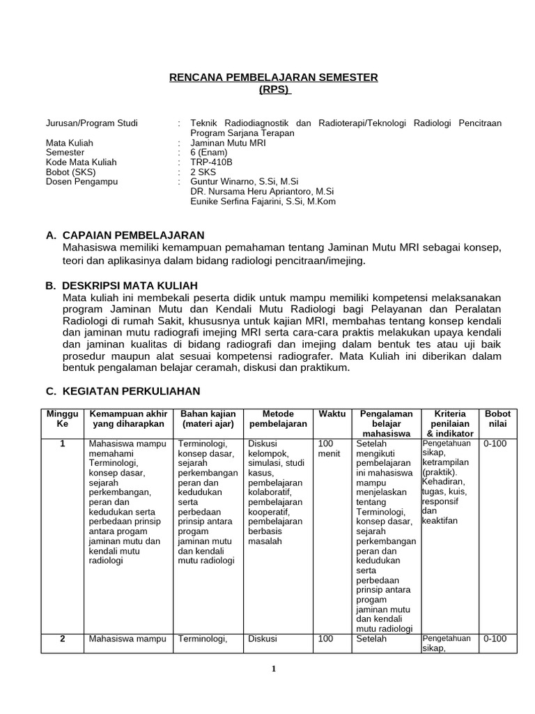 TRP-410B Akreditasi-RPS JAMINAN MUTU MRI - GW-PRINT | PDF