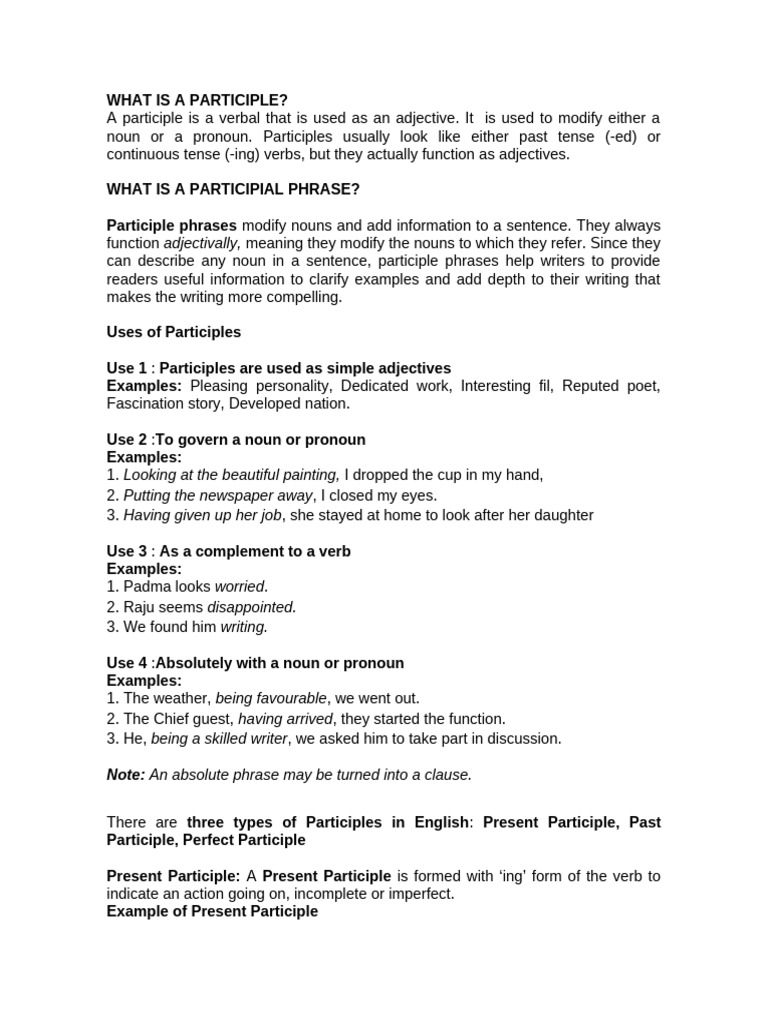 Unit 6 Participles | PDF