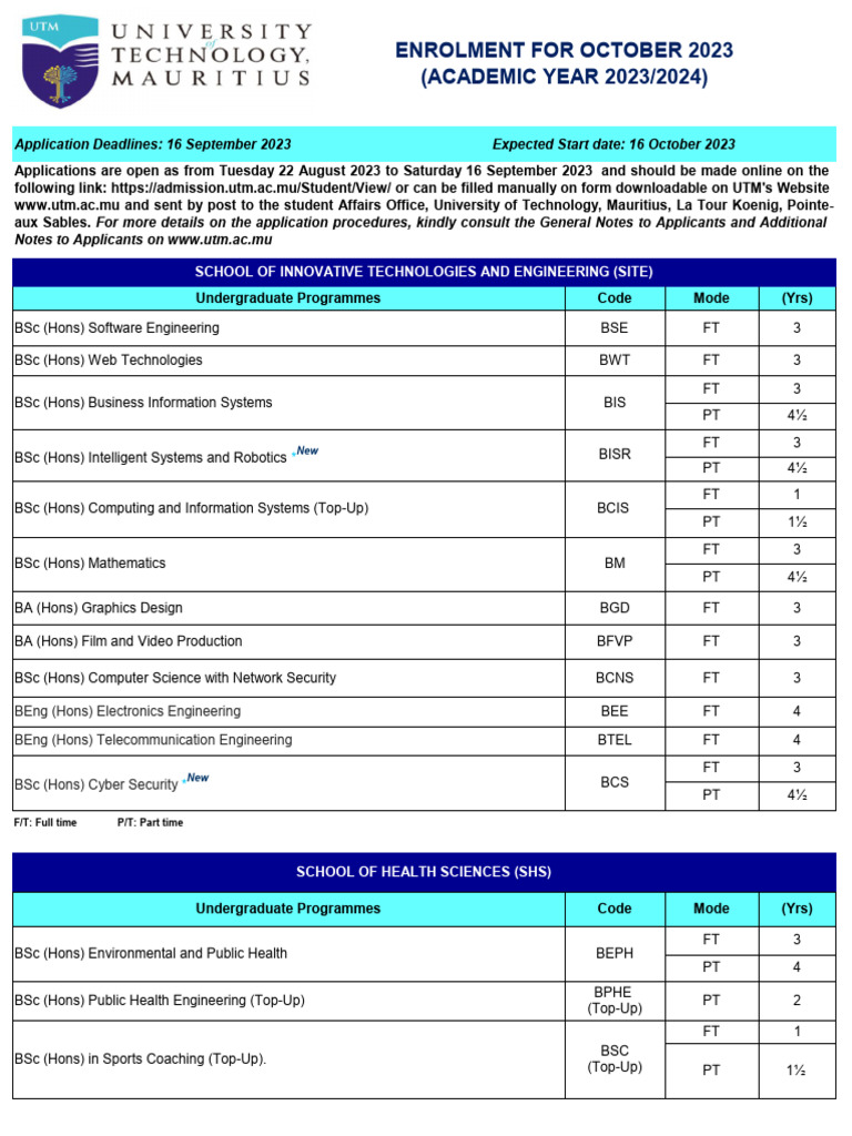 Undergraduate Programmes Advert For October 2023 Intake 22.08.23 2 ...