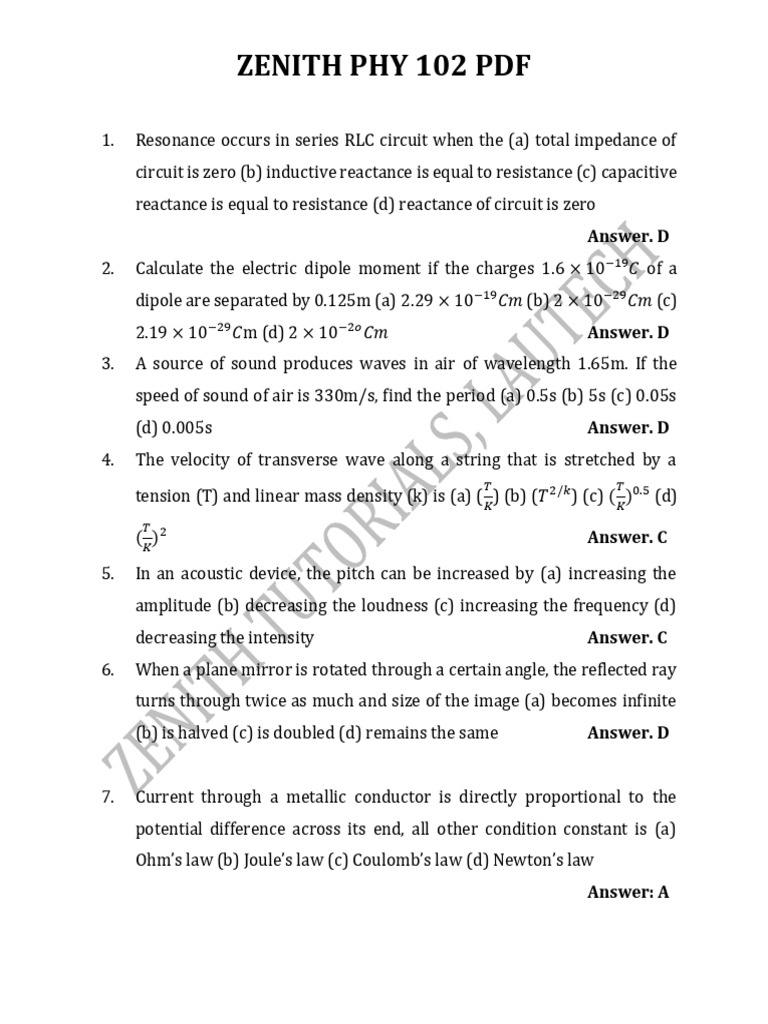 Zenith Phy 102 PDF | PDF