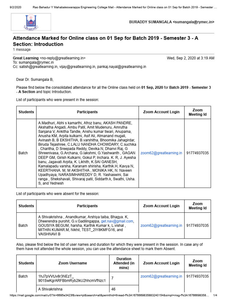 Attendance Marked For Online Class On 01 Sep For Batch 2019 - Semester 3 - A Section ...