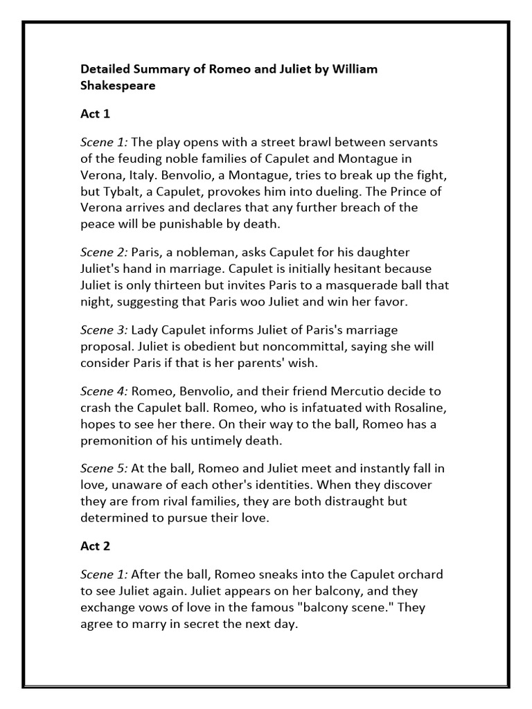 Summary of Romeo and Juliet Everything Explained | PDF