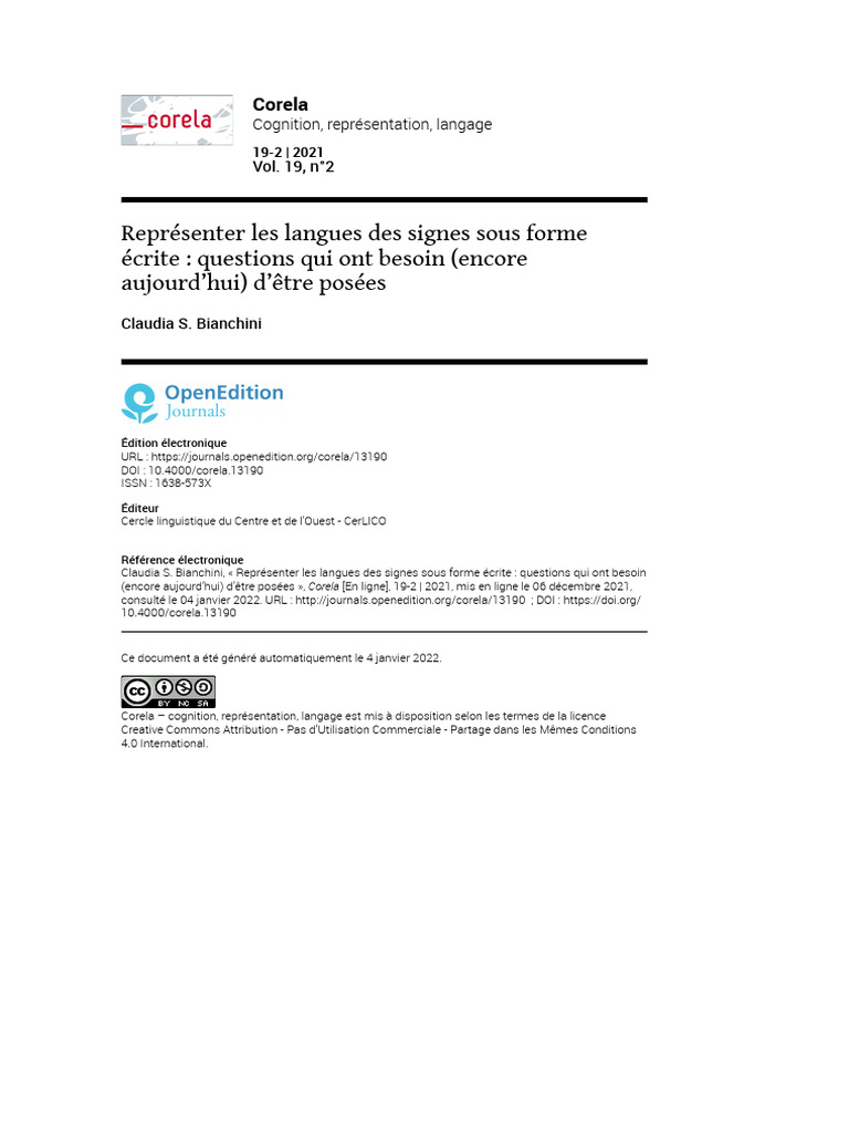 Art - Représenter Les Langues Des Signes Sous Forme Corela-13190 | PDF