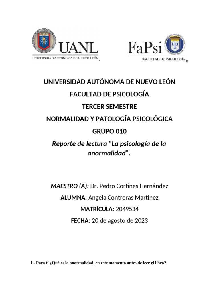 La Psicología de La Anormalidad - ACM | PDF