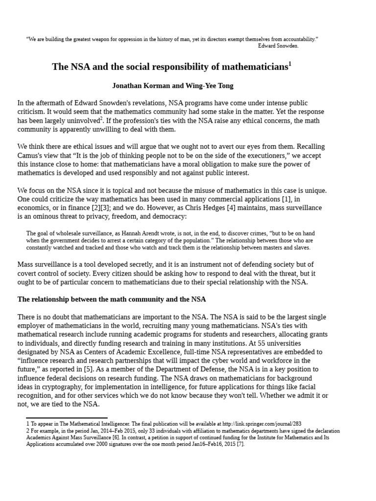 Mathematicians and NSA Apr 2016 | PDF