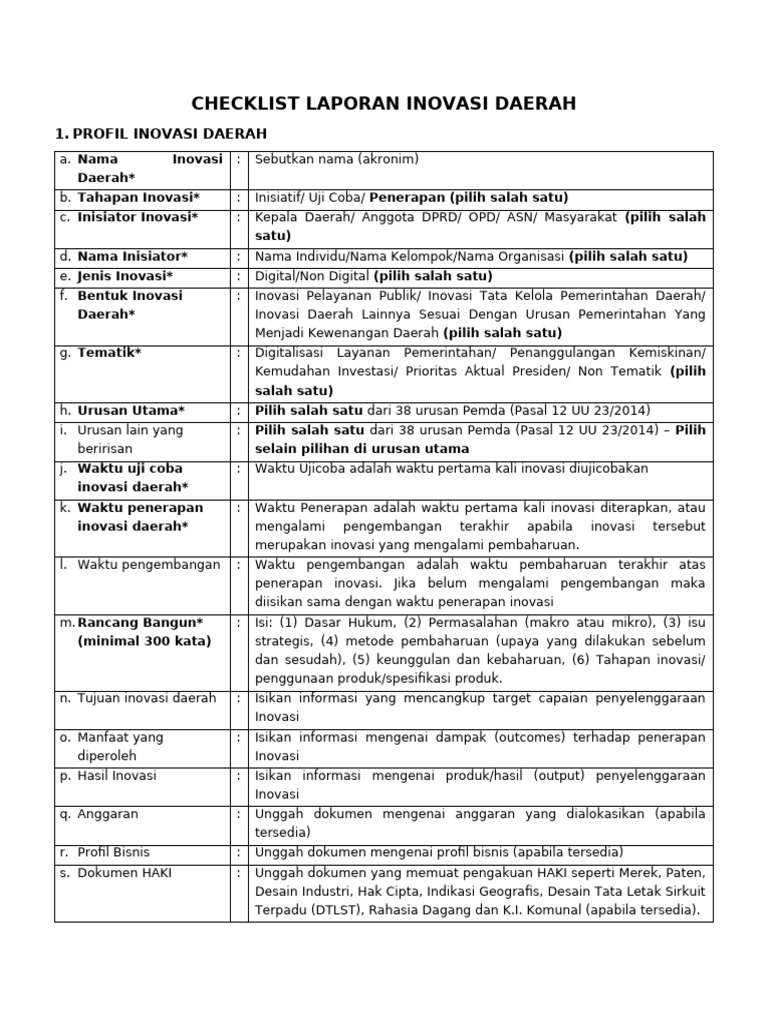 CHECKLIST DAN PANDUAN DESK INOVASI | PDF