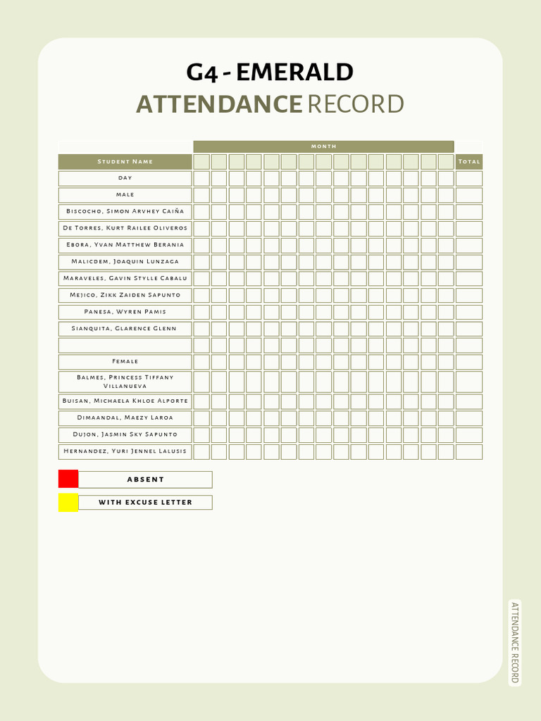 Attendance List in Green and Yellow Watercolor Floral Style | PDF