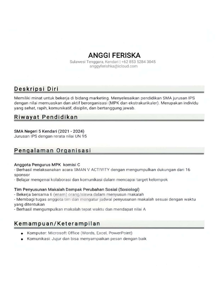 CV - Anggi Feriska | PDF