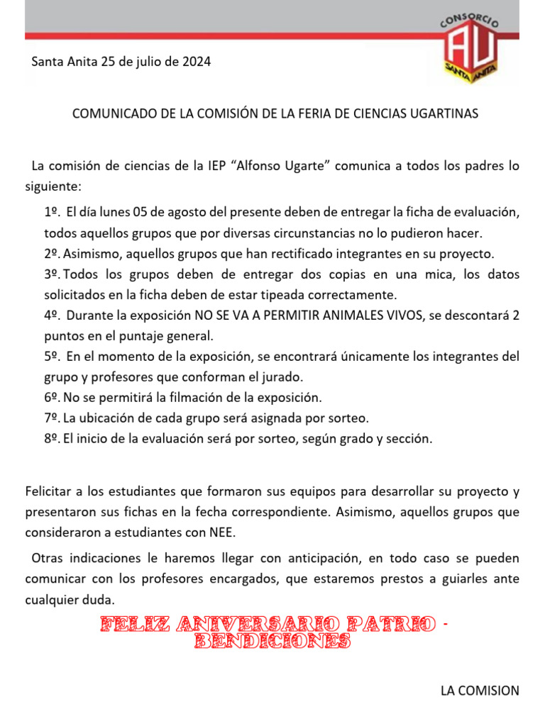 Comunicado de Feria de Ciencias | PDF