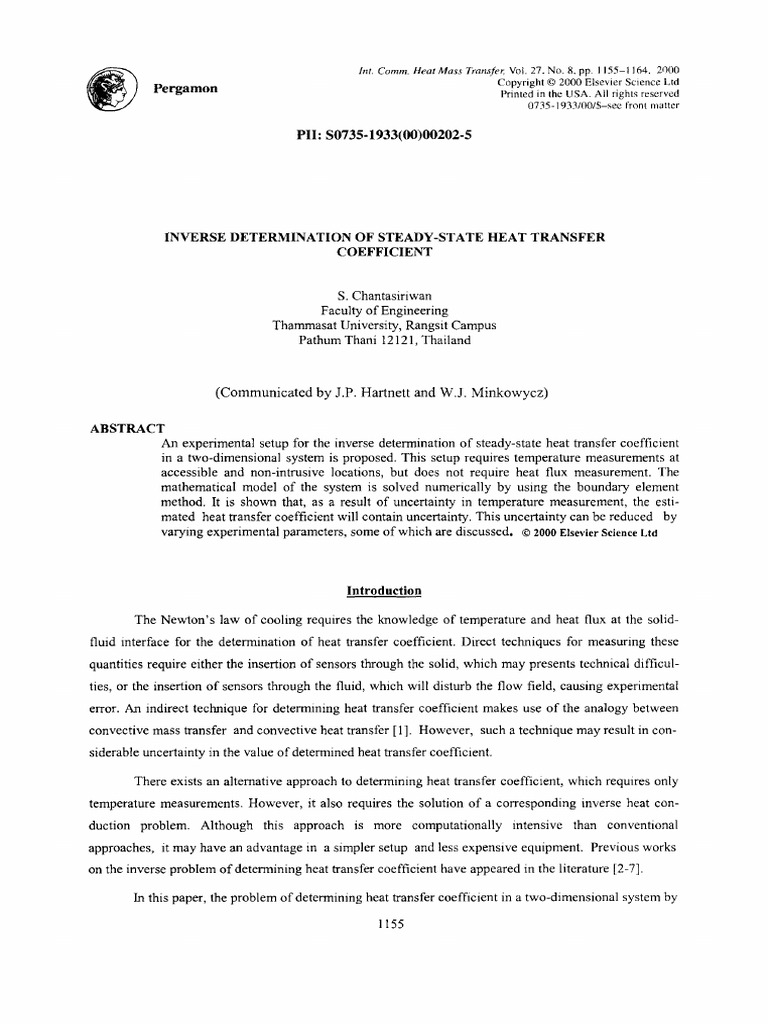 Inverse Determination Of Steady State Heat Transfer Coefficient By Ihcp