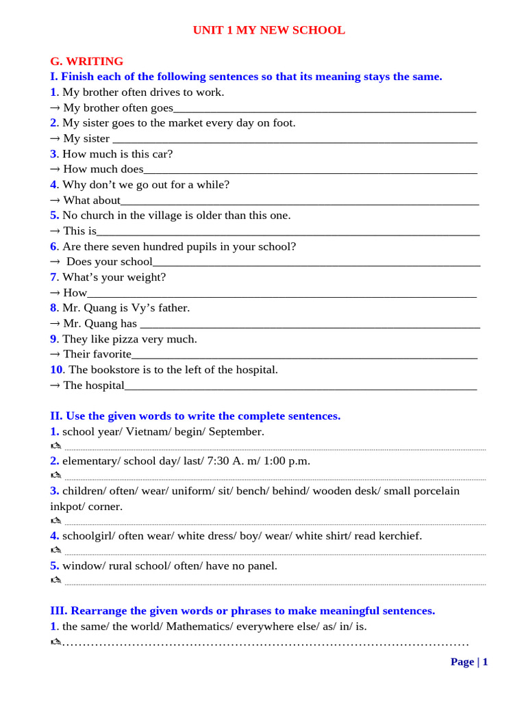 Writing (Unit 1-6) | PDF