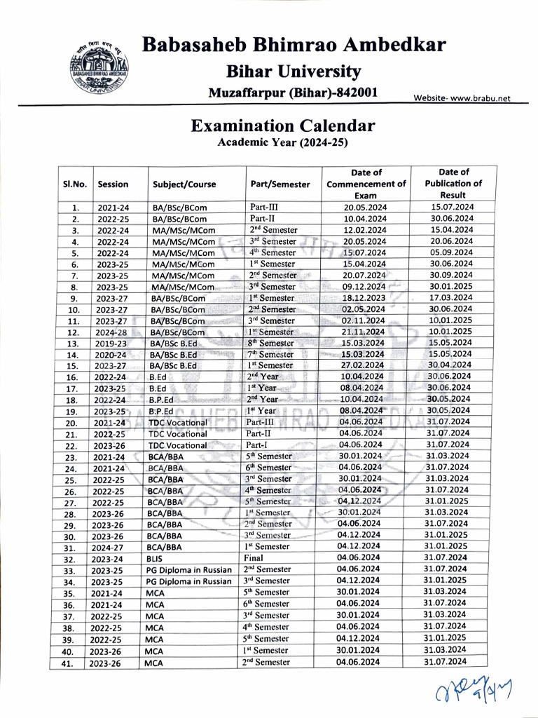 Examination Calendar | PDF