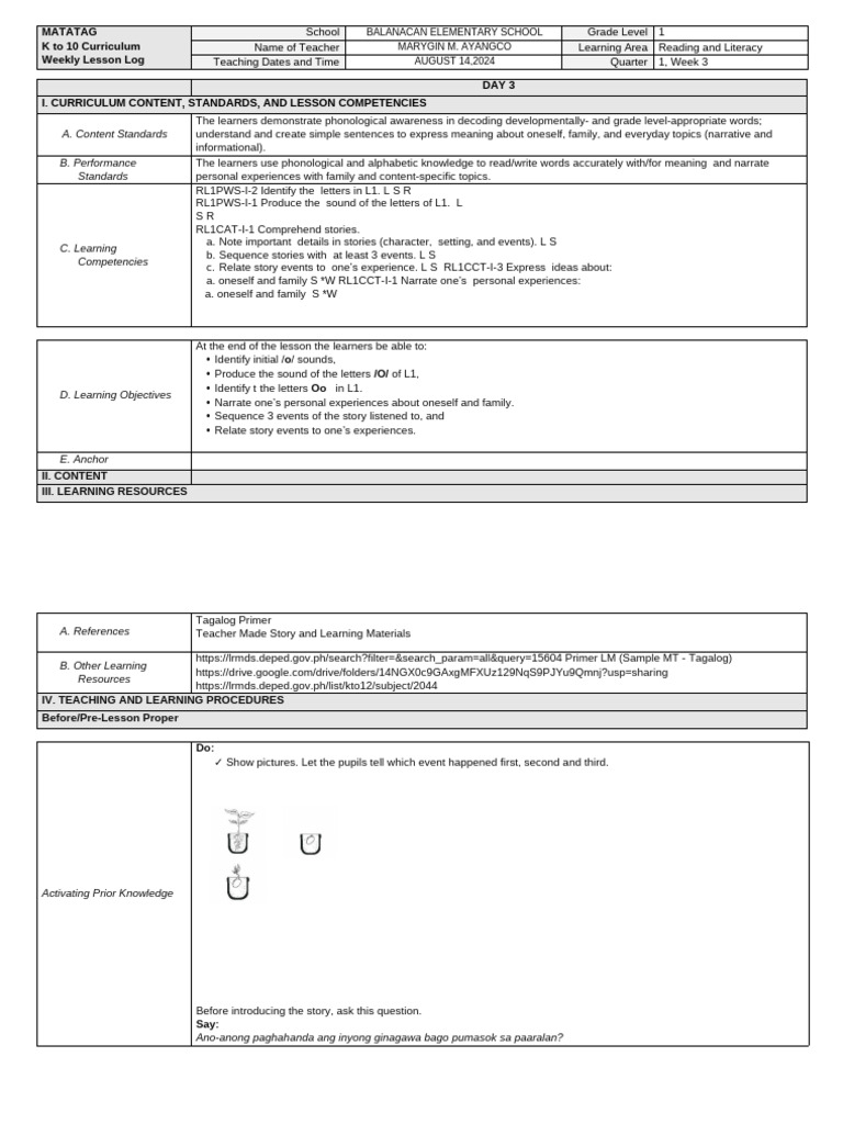 Final Le g1 q1 Week 3 Read and Lit d3 | PDF
