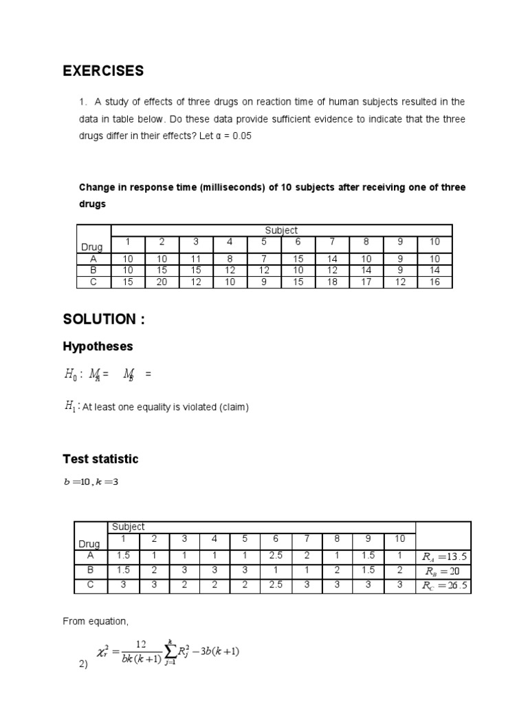 Exercise Friedman Two Way Analysis Of Variance By Ranks PDF