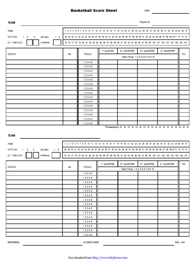 Printable Basketball Score Sheet | PDF