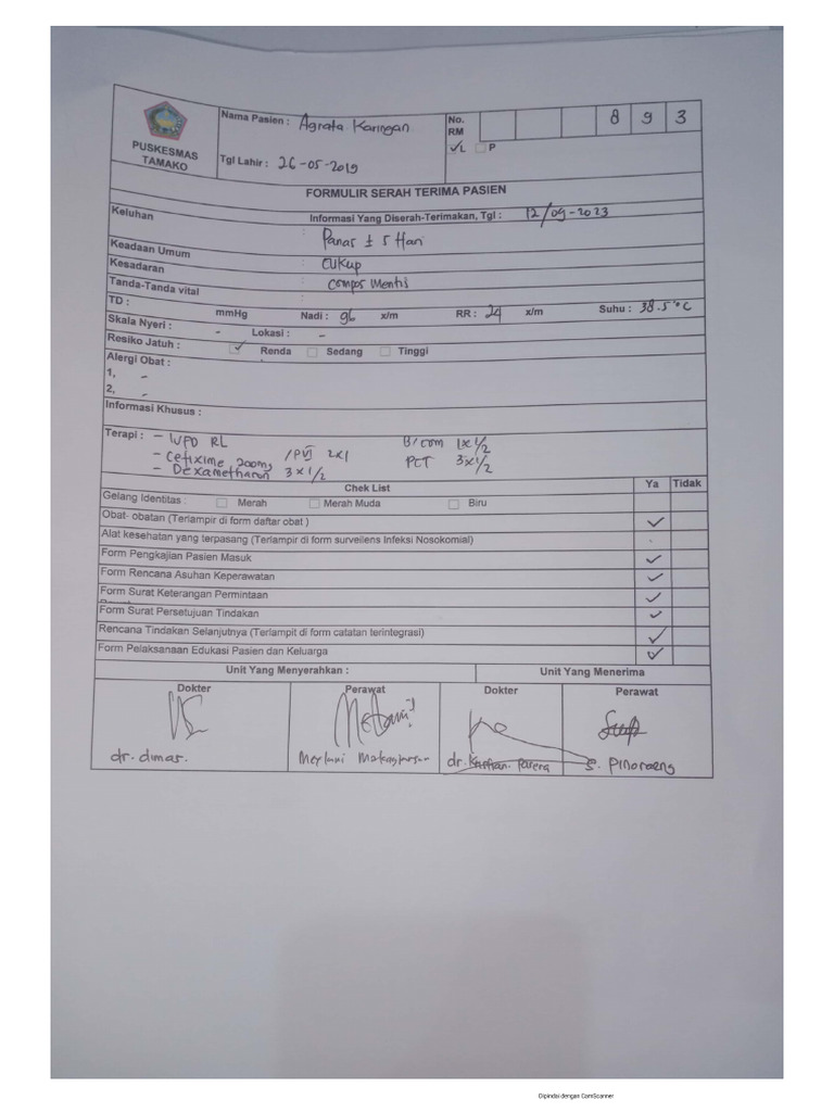 Form Serah Terima Pasien | PDF