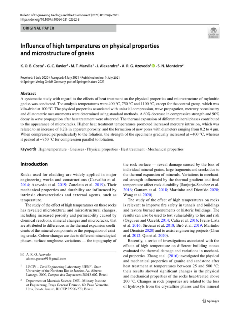 Influence of High Temperatures On Physical Properties and Microstructure of Gneiss | PDF