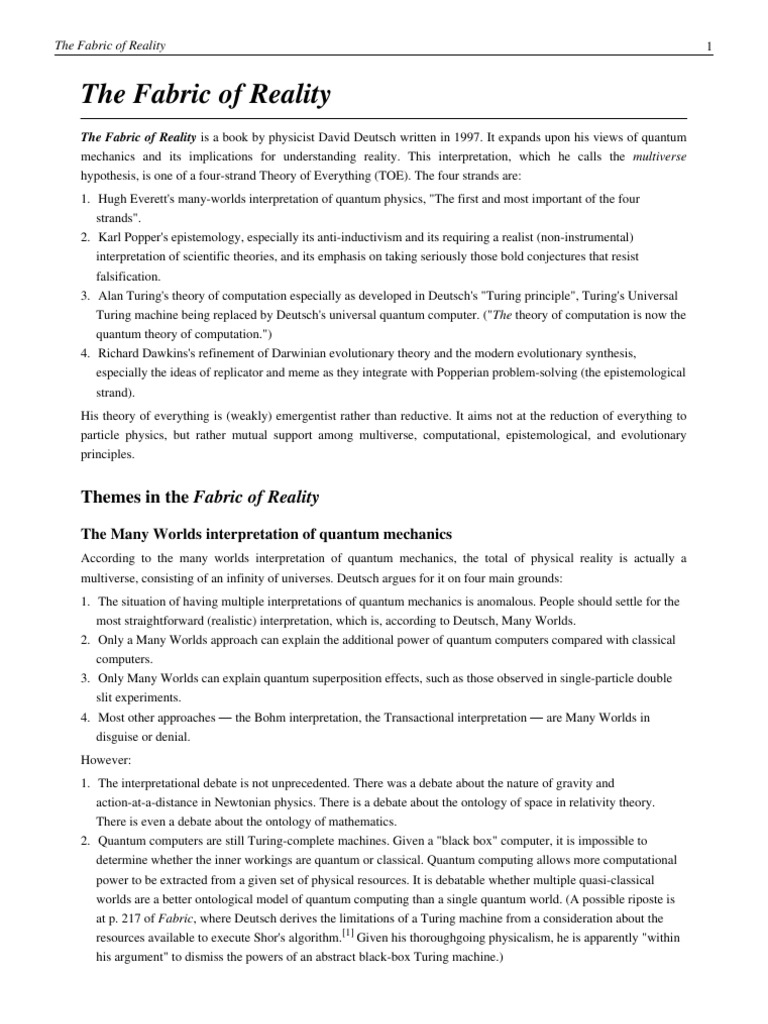 The Fabric of Reality | PDF | Many Worlds Interpretation | Causality