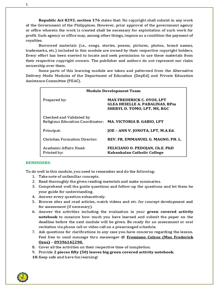 Rel Ed Grade 7 Module | PDF