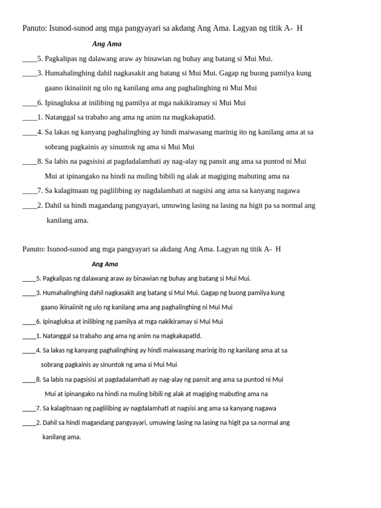 Pagsunod-Sunod NG Pangyayari NG Kwentong Ang Ama | PDF