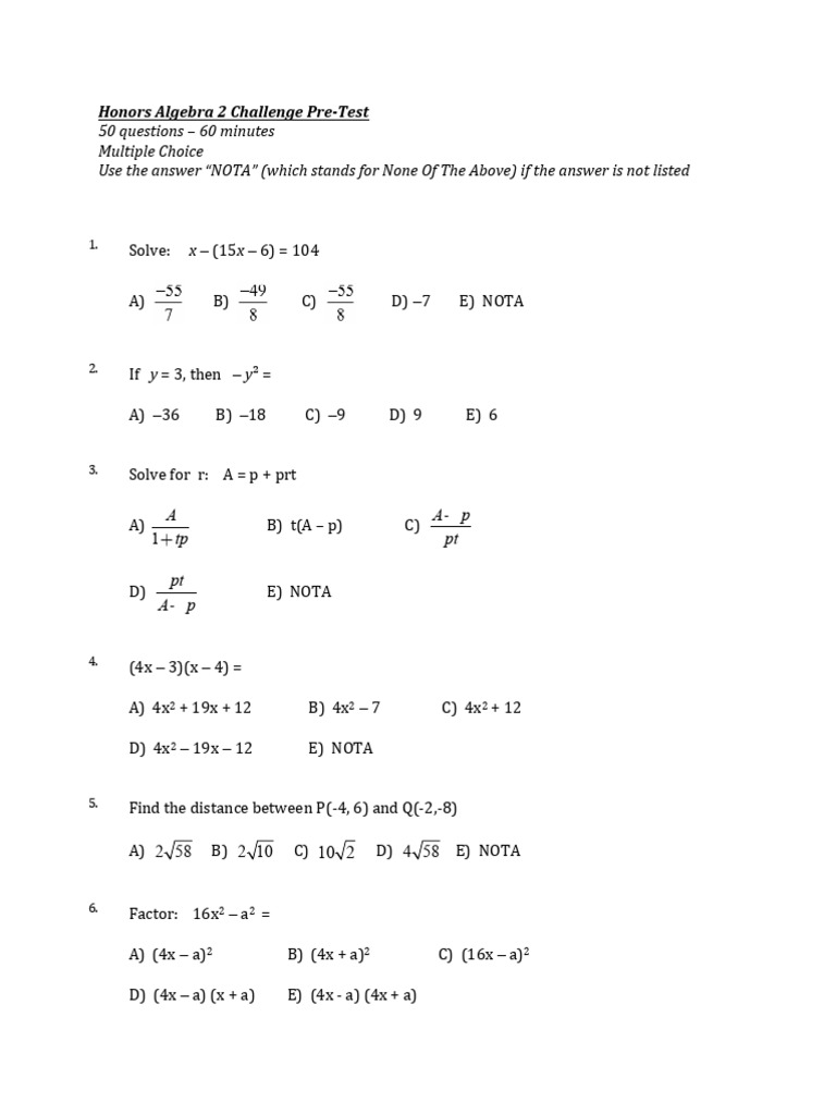 Honors Alg2 Challenge Sample May Version | PDF | Area | Geometry