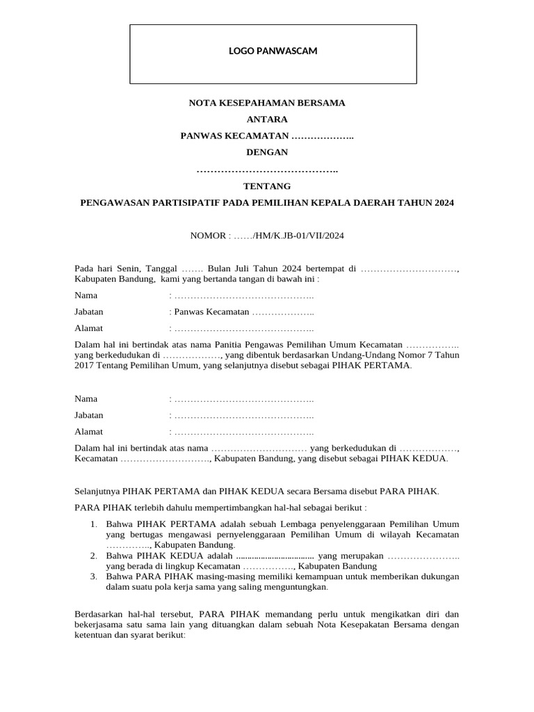 Draft Mou Panwascam | PDF