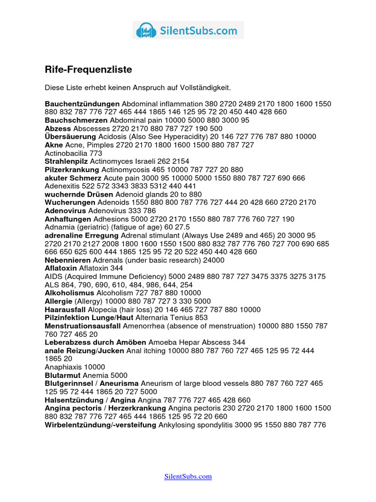 Rife Frequencies List | PDF