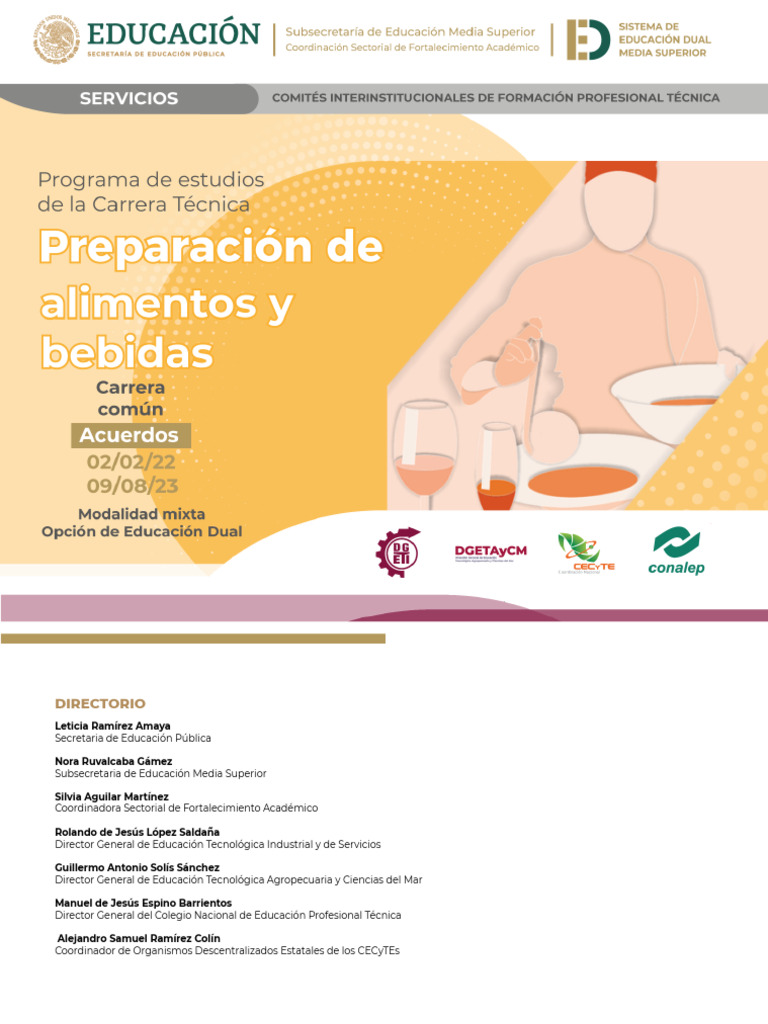 Programa de Estudios Preparacion de Alimentos y Bebidas | PDF