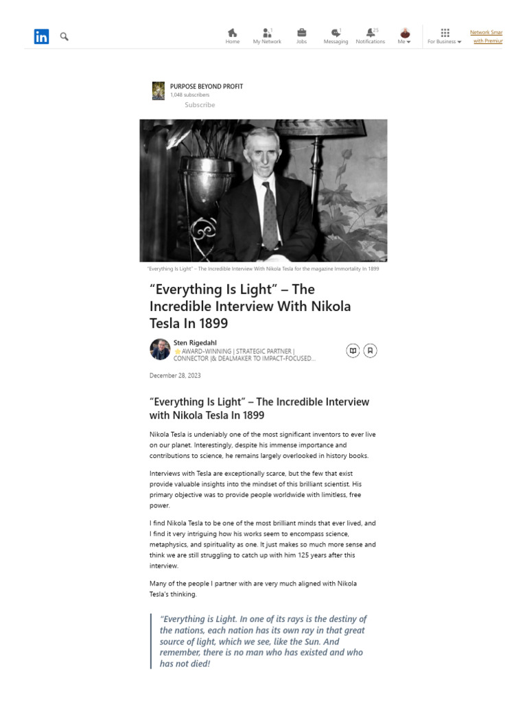 “Everything Is Light” – The Incredible Interview With Nikola Tesla In ...