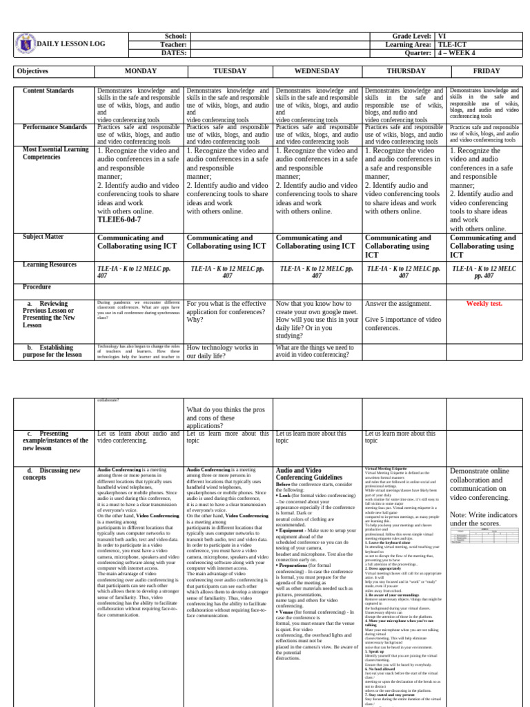 DLL TLE-ICT WEEK 4 Q1 - Revised | PDF