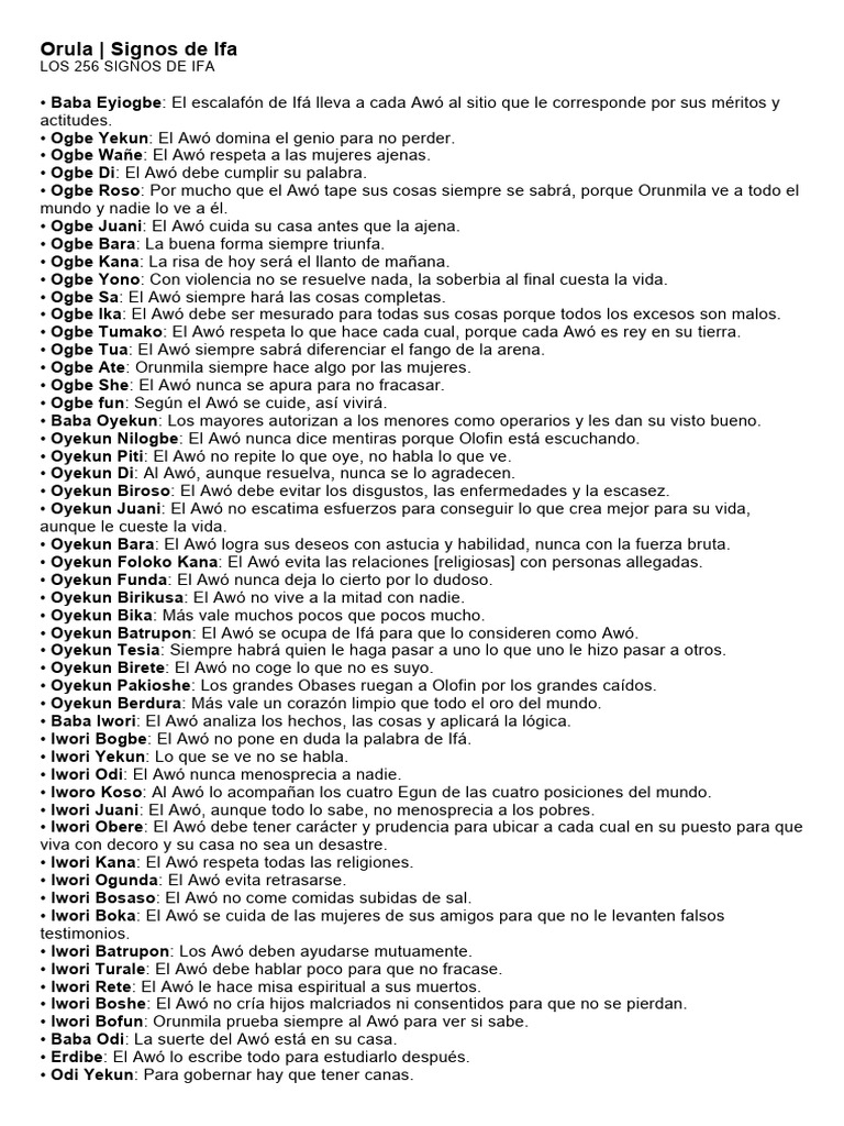 LOS 256 SIGNOS DE IFA - Orula Signos de Ifa | PDF