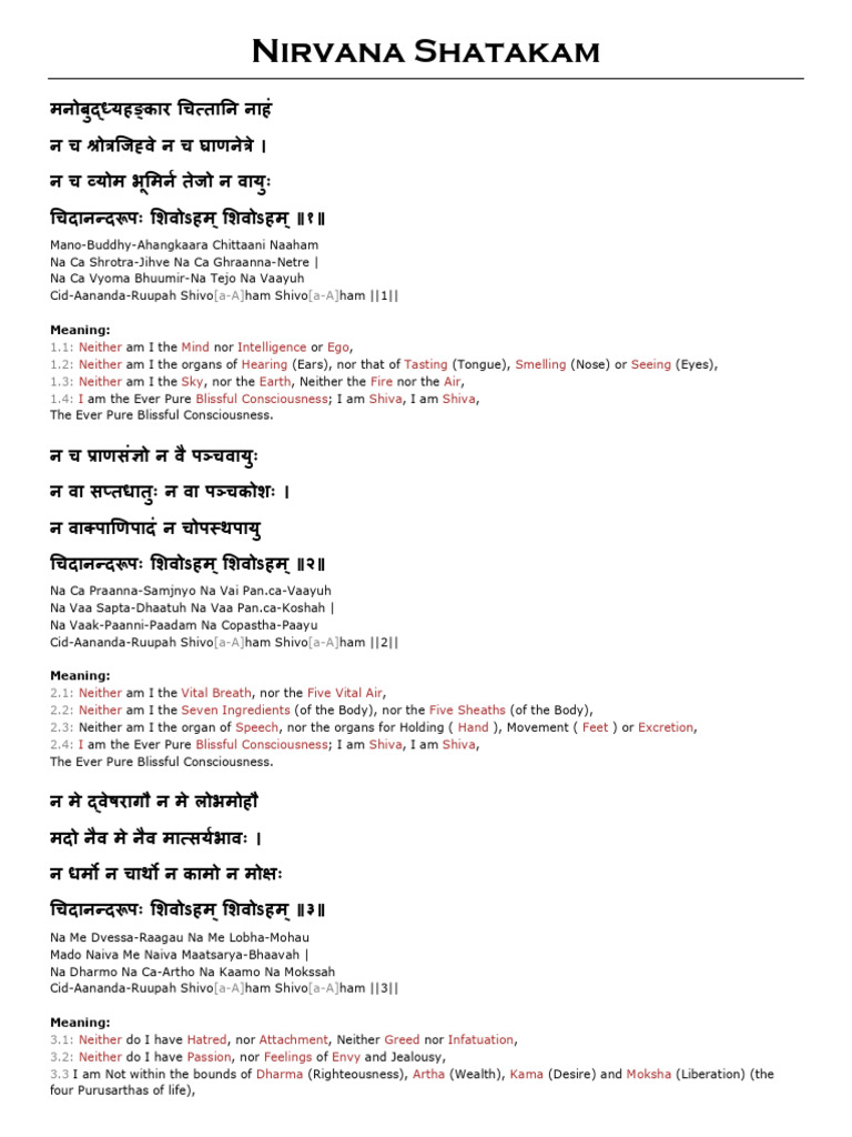 Vdocuments - in - Nirvana Shatakam or Atma Shatakam | PDF
