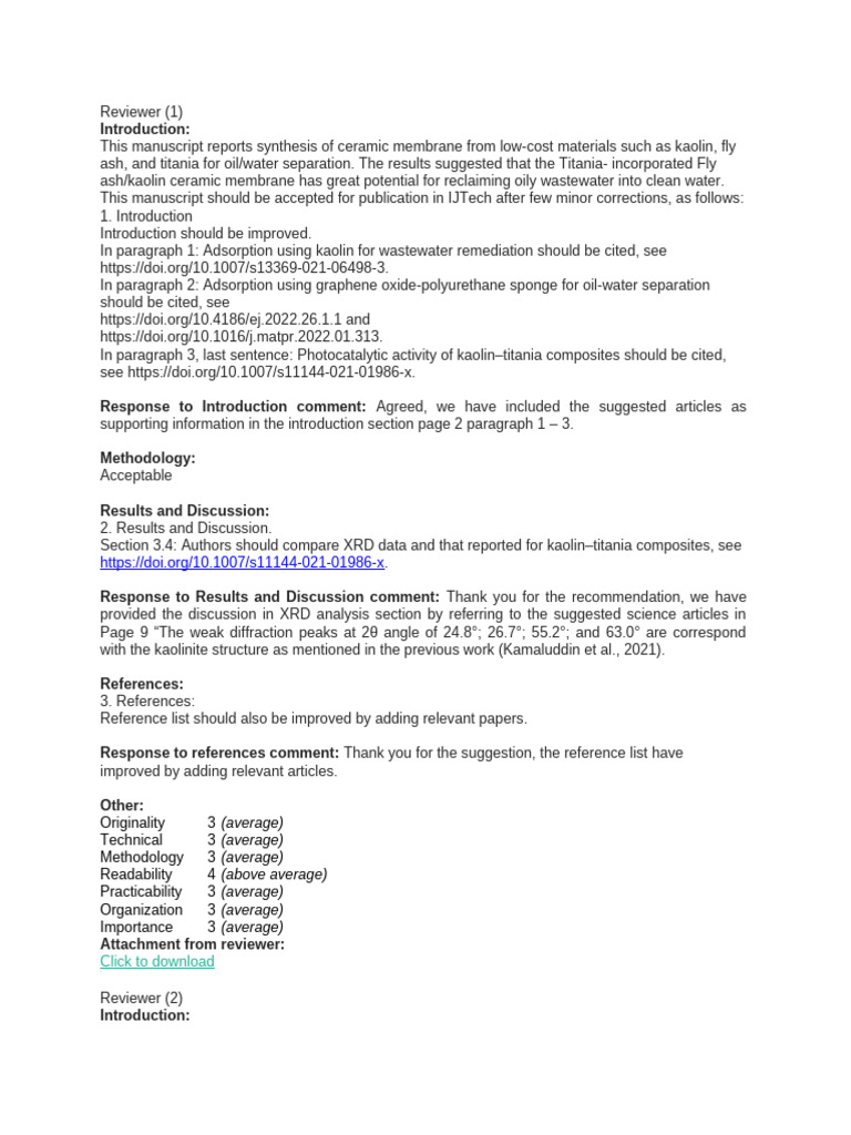 Response To Reviewer Journal | PDF