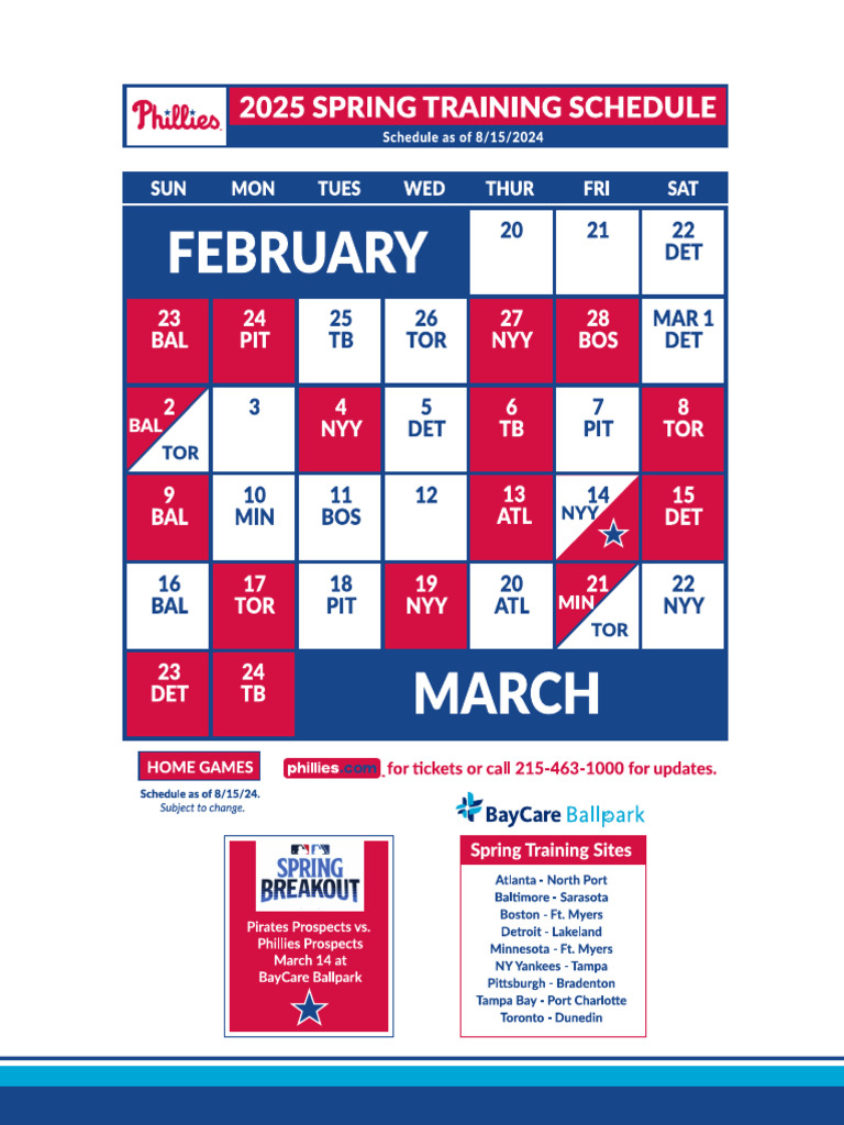2025 Phillies Spring Training Schedule | PDF