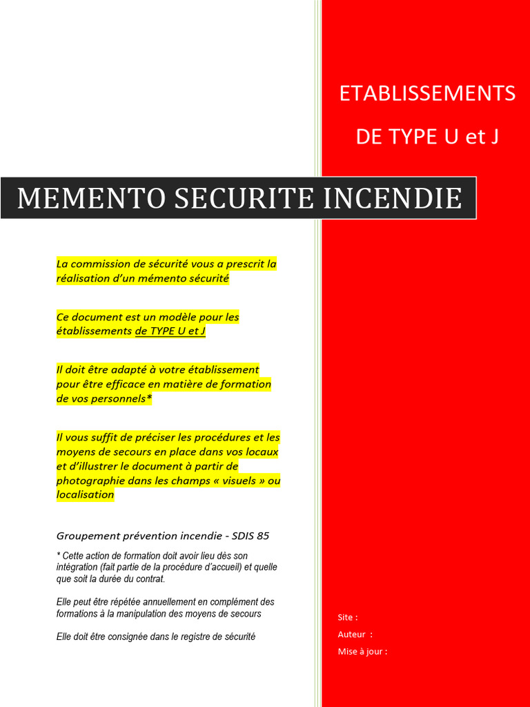 Memento Securite Incendie Types U Et J | PDF