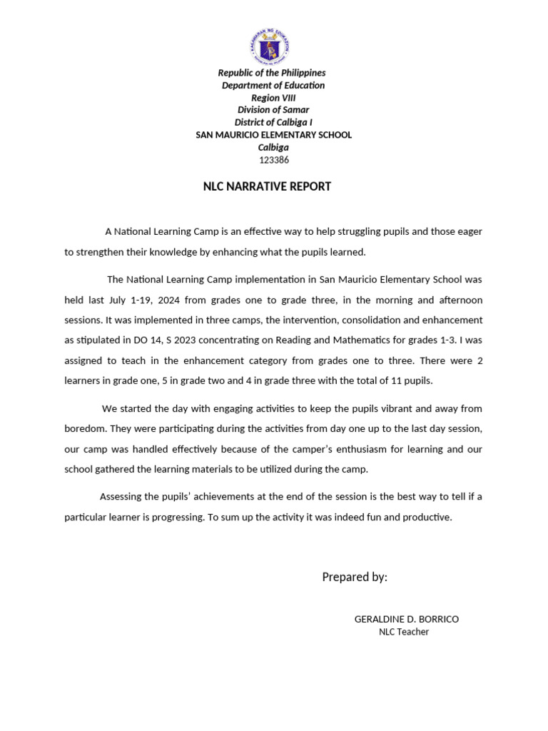 NLC NARRATIVE REPORT | PDF