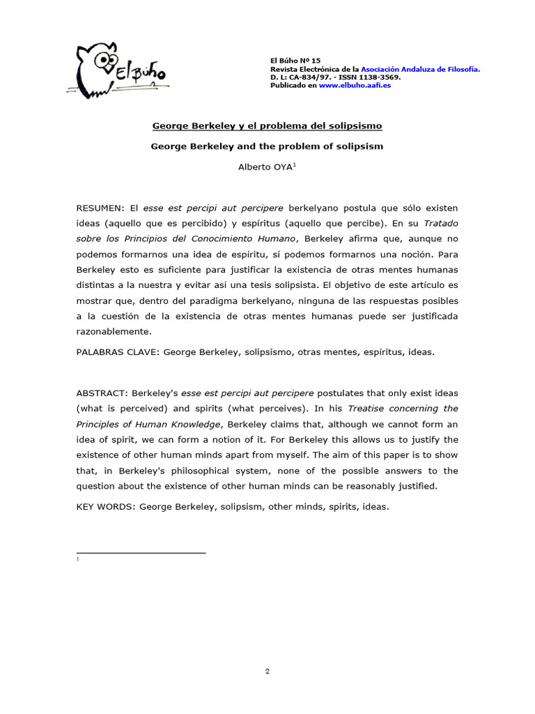 Alberto Oya George Berkeley y El Problema Del Solipsismo | PDF