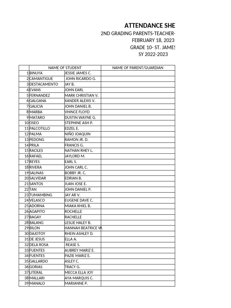 Attendance Sheet PTC | PDF