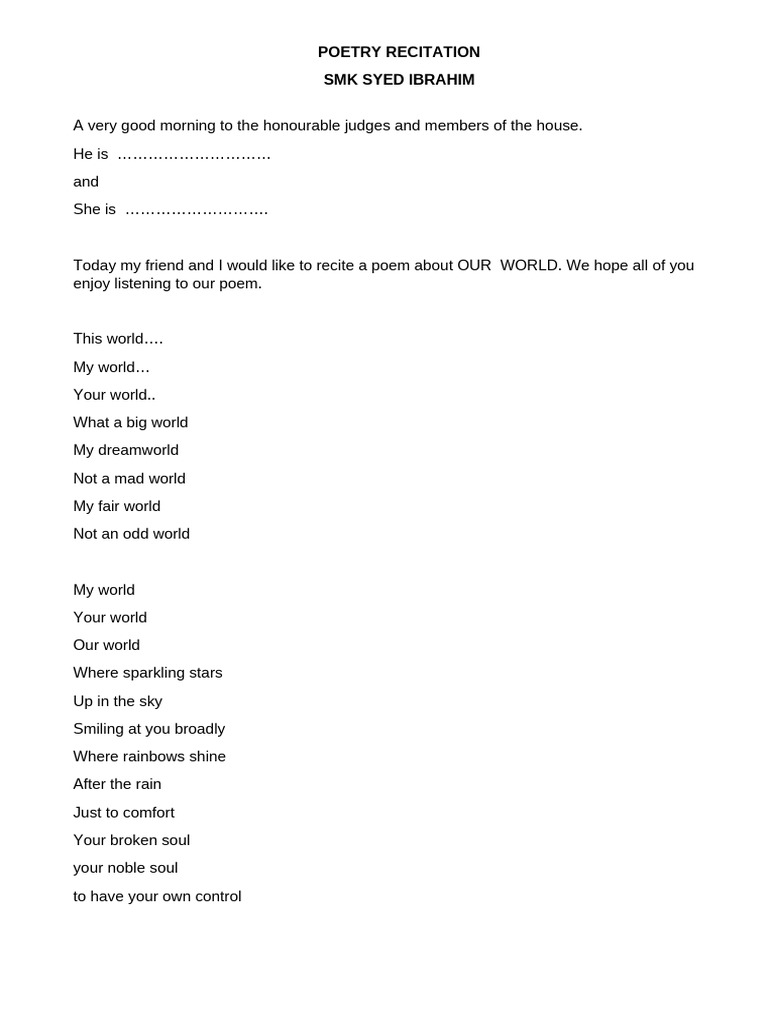 Poetry Recitation 2024 | PDF