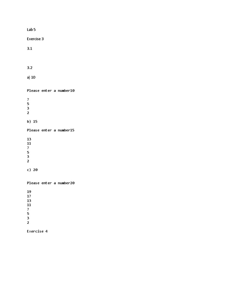Lab 5 Exercises: Number Sequences | PDF | Science & Mathematics | Computers