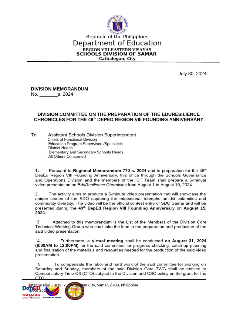 Memo Deped Founding Anniversary | PDF