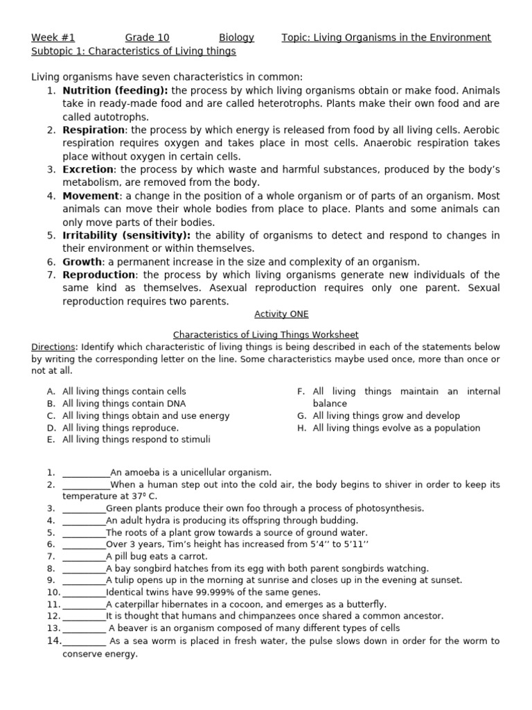 Wk1 - Characteristics & Classification of Living Things | PDF